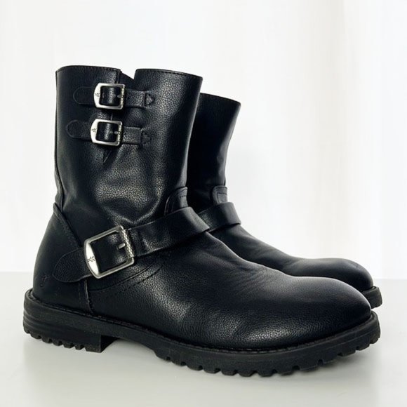 Frye | Shoes | New Frye Veronica Buckle Black Edgy Moto Combat Zip ...